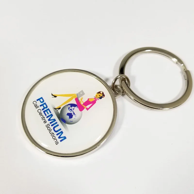 Custom Logo Epoxy Printing Resin Sticker Metal Round Keychain - Buy ...