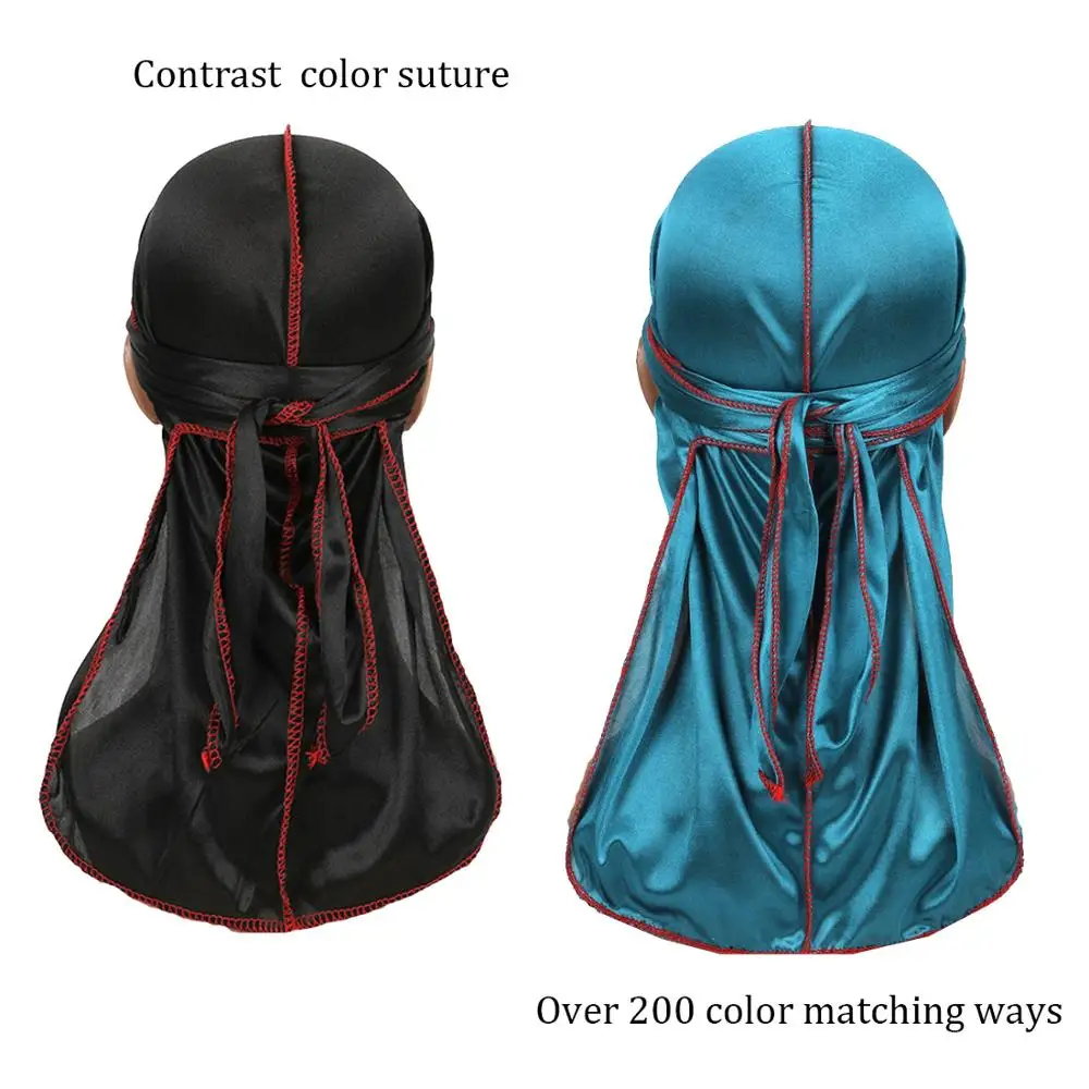 Silky Men's Durag Hip-hop Bandanna Cap Rapper Unisex Solid Contrast ...