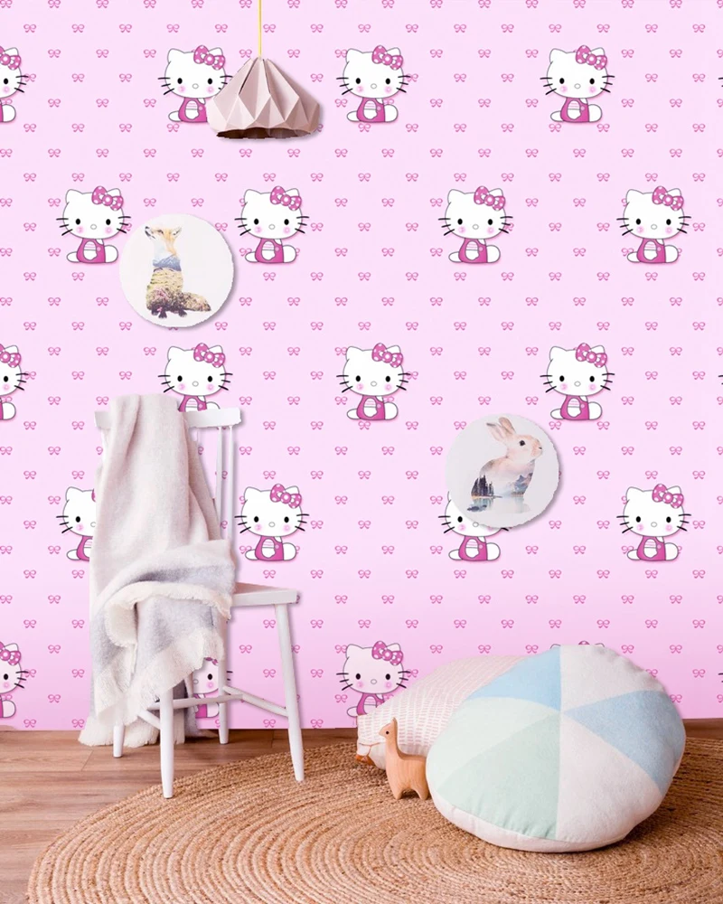 Hello Kitty Wall Paper Kids Room Cartoon Waterproof Pvc Vinyl Self ...