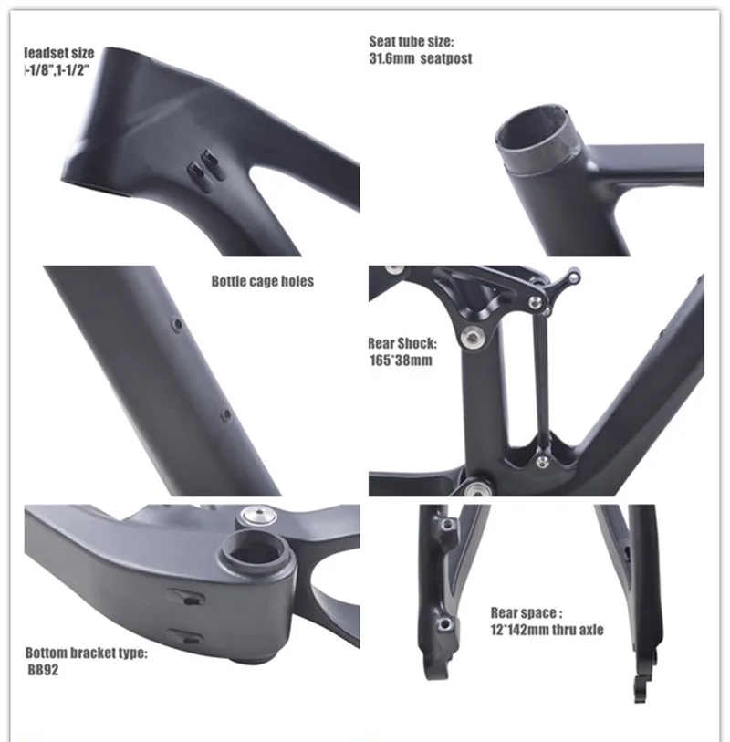 29er Full Suspension Carbon Mountain Bike Frame 15.5/17.5/19/21inch 142 ...