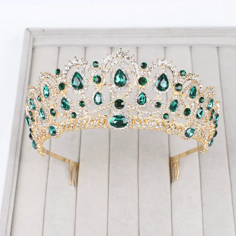 Hot Sale Grace Braut Grün Blau Kristall Strass Gold Krone Kopfschmuck ...