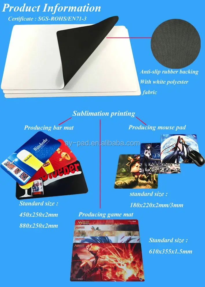 Customizable AY 14 X 24 Inch Stock Sublimation Blank Playmat