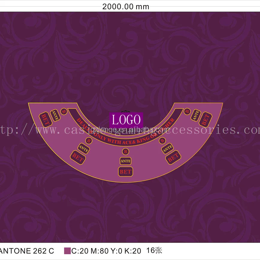 Casino Professional Three Card Poker Layout for Half Round Table