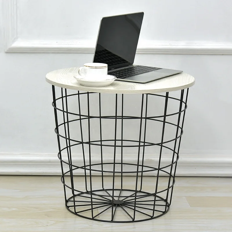 Loft Range Round Wire Side Table Wooden Top Side Table Living Home ...