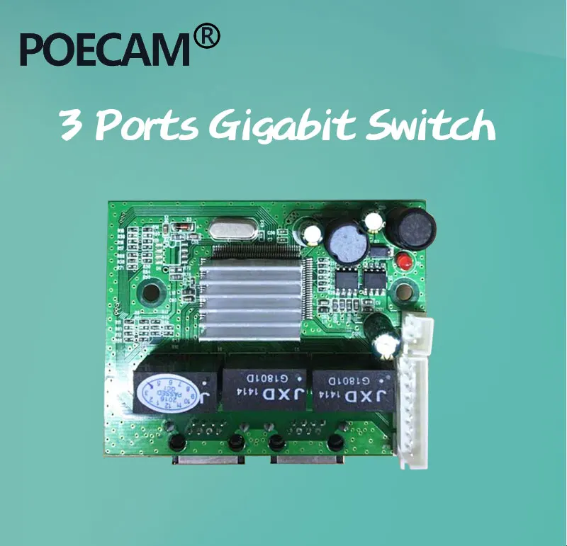 3 Port Network Switch Two 10/100/1000Mbps RJ45 and One 8pin Header Port ...