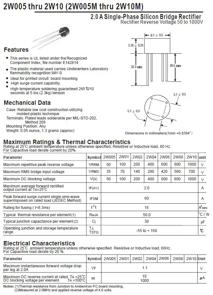 Bridge Rectifier 2W10M - High Performance Diode Solutions