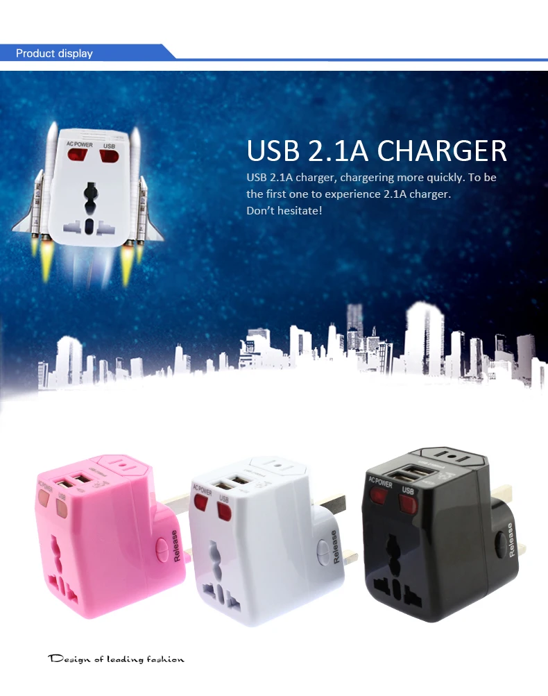 Universal wall socket travel adapter with 2.1a usb charger CE ROHS ...