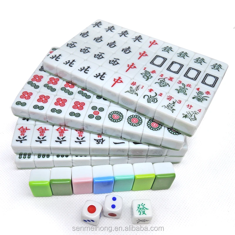 White 20mm Mini Chinese Mahjong Tiles Set for Gathering Party Game