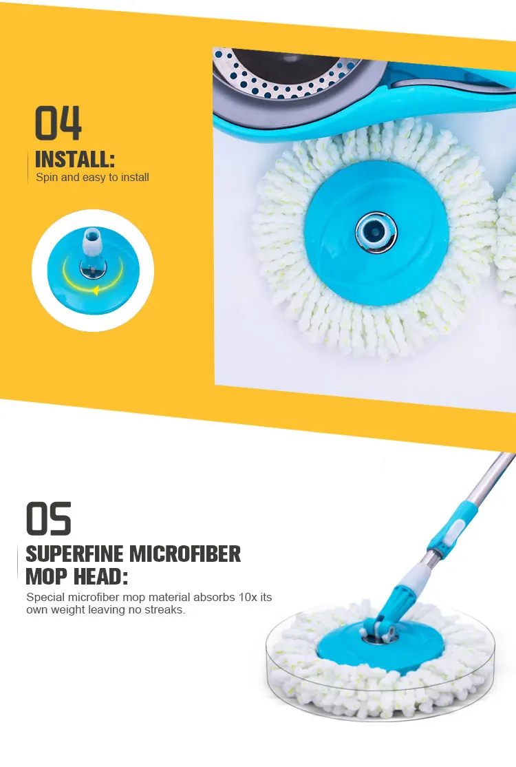 Easy Rotating 360 Microfiber Spin Floor Cleaning Mop Bucket - Buy 360 ...