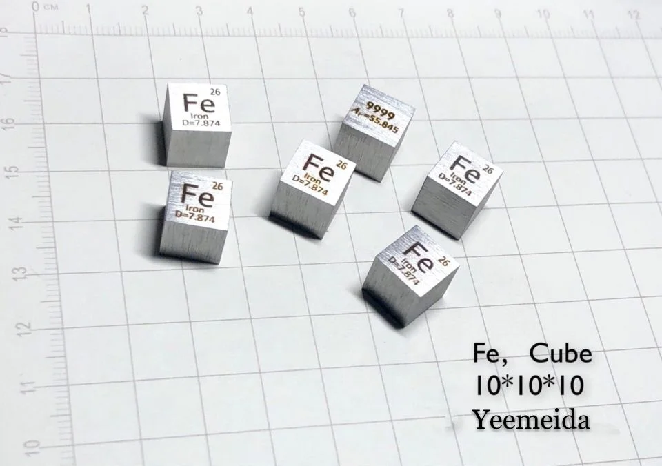 10 Mm Pure Iron Metal Cube - 99.99% Engraved Periodic Table