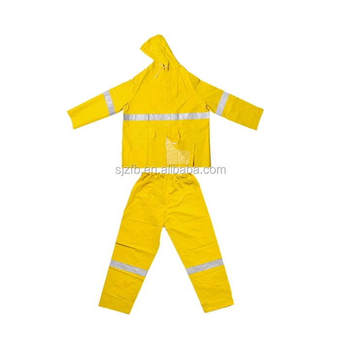 Unisex Yellow PVC Raincoat and Pants - Reflective Rainsuit