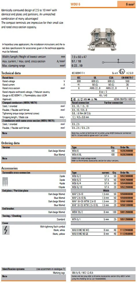 WDU 2.5 Original Weidmuller Feed Through Terminal Block Electrical ...
