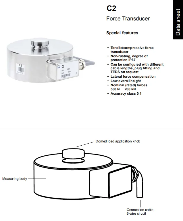 HBM C2 Low Profile Stainless Steel Load Cell - 0.1/0.2 Class Accuracy