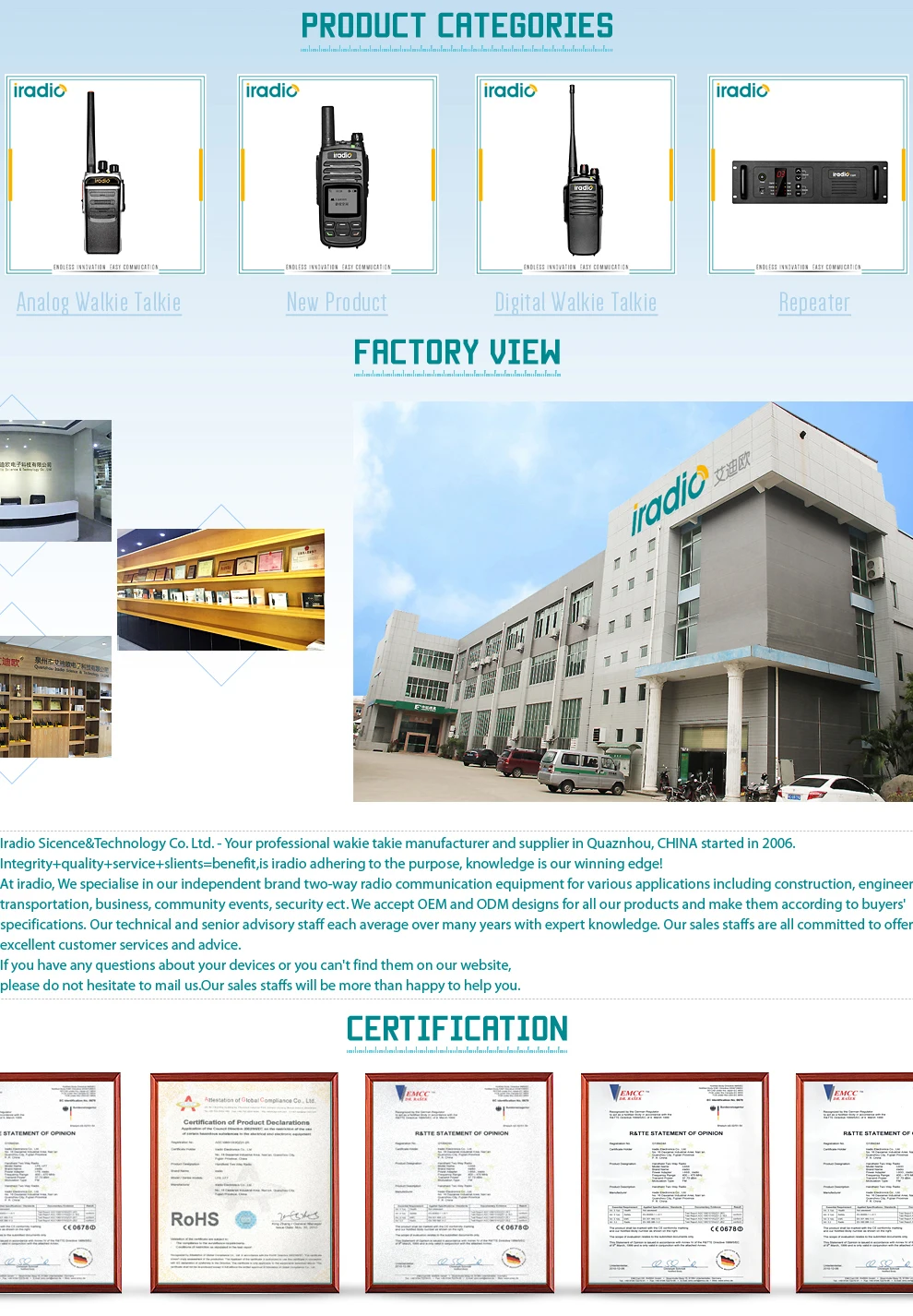 IRADIO ELECTRONICS CO., LTD - two way radio,walkie talkie