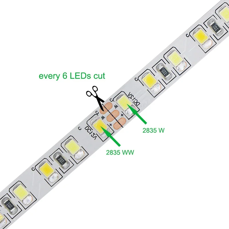 Cct Dual White 12v Dc Two Color 2835 Led Strip 120 / 180led/m Indoor ...