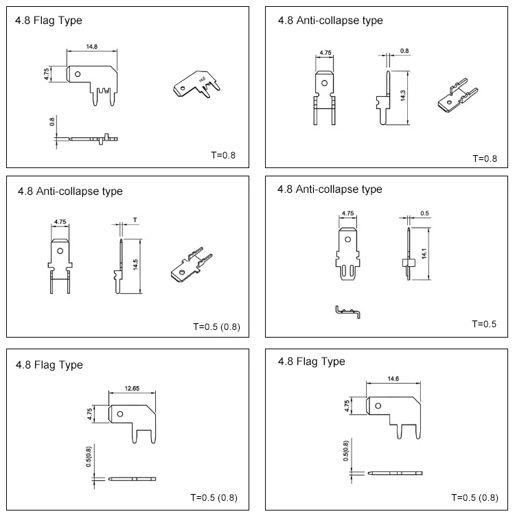 Brass Stamping Electric 4.8mm 187 Pcb Faston Tab Contact Terminal - REEKART