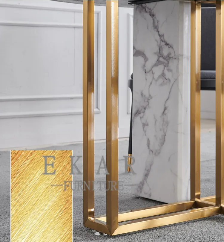 Modern Luxury Stainless Steel Titanium Natural Marble Round Dining ...