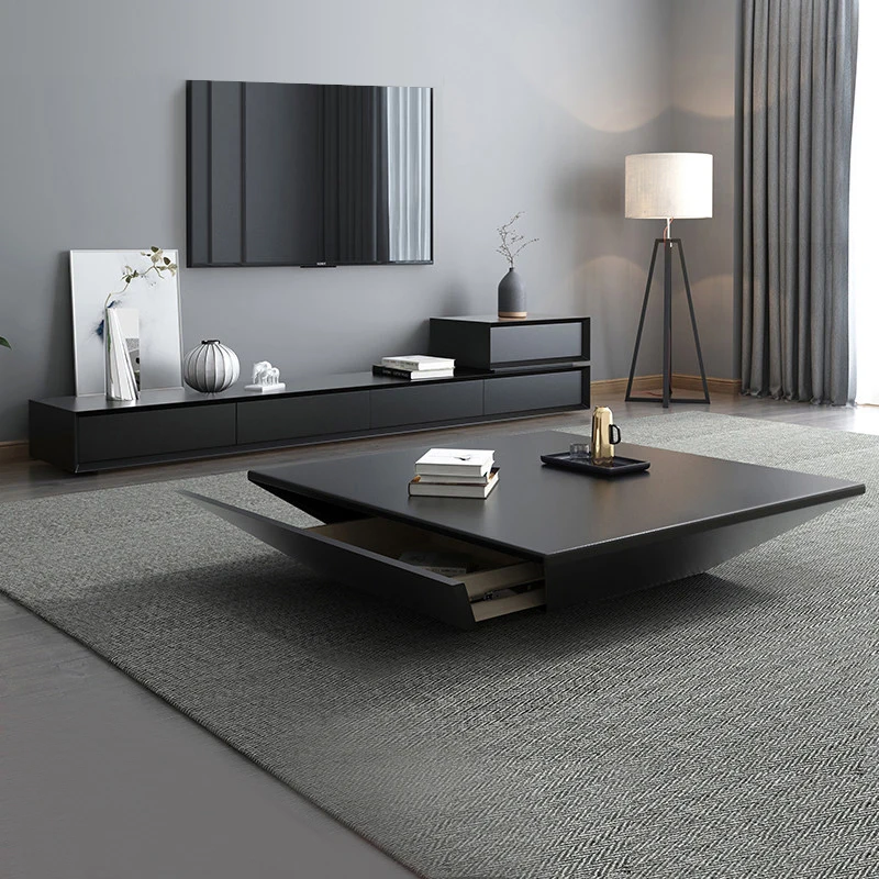 Nordic Style Big Square Solid Wood Walnut Tea Coffee Table High Gloss ...