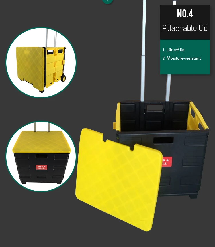 Durable Plastic Foldable Folding Crate Box Trolley Cart