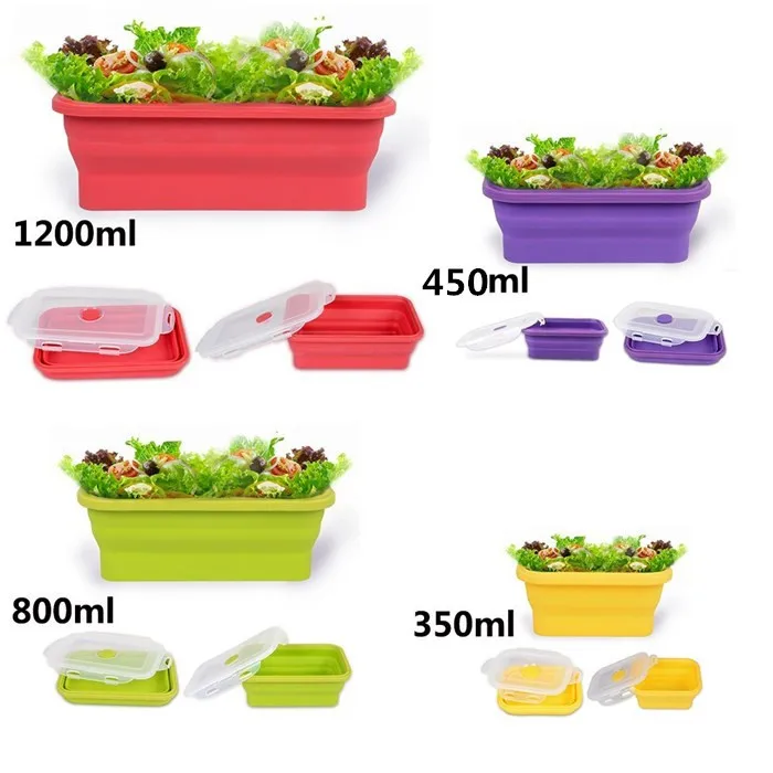 Thin Bins Collapsible Containers Set Of 4 Food Storage Rubber Silicone ...