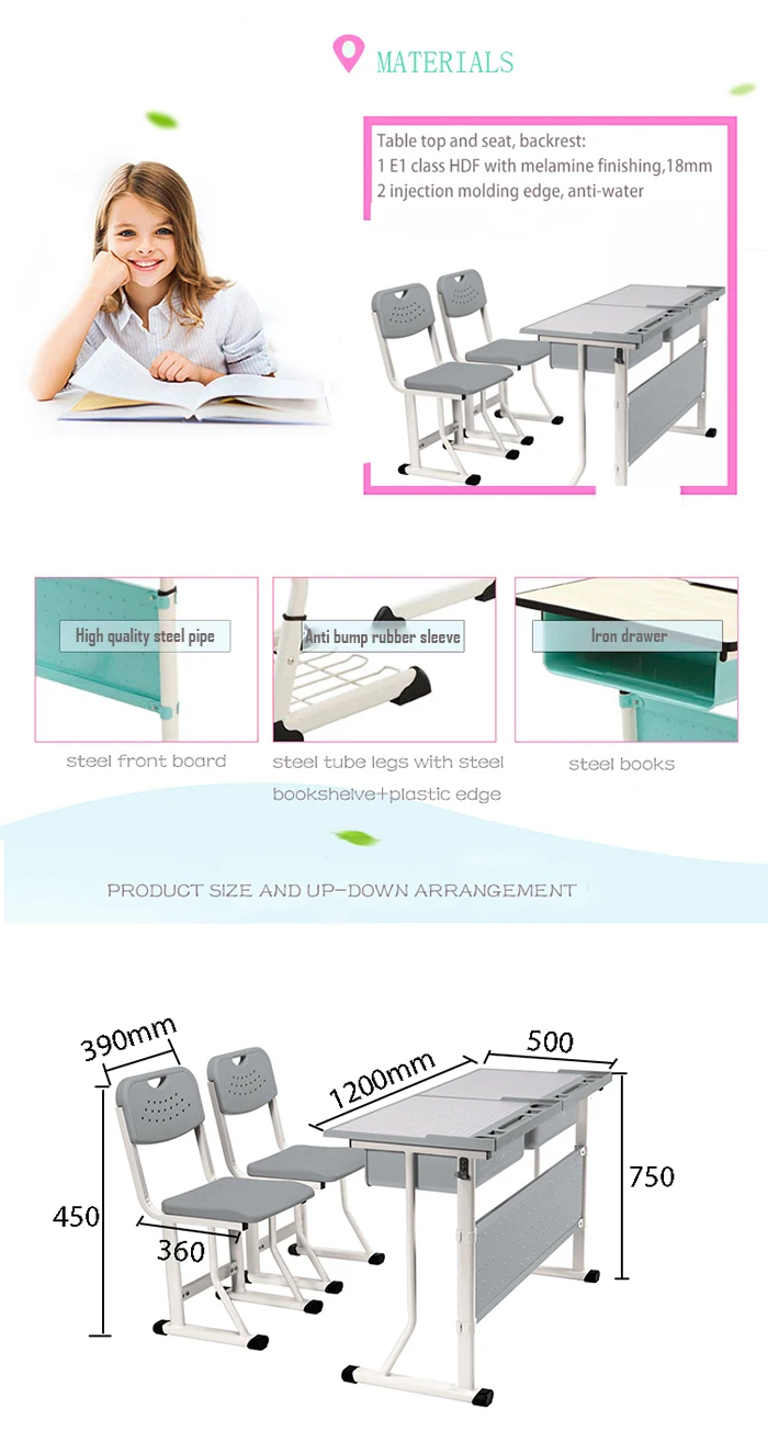 Height Adjustable School Desk Student Desk And Chair Modern Kids School ...