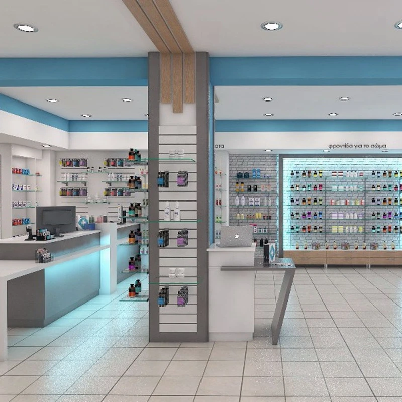 Cosmetic Sweet Modern Wooden Medical Store Counter Design