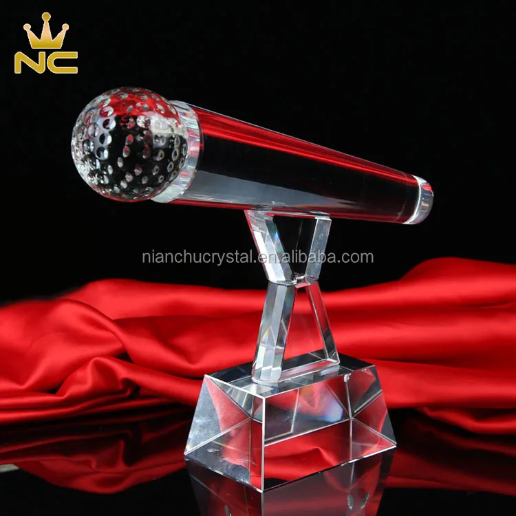 Engraving China Custom Music Award Crystal Microphone Trophy With Glass ...
