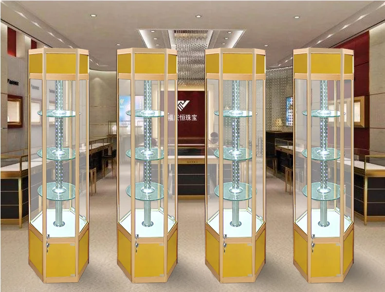 Rotating Glass Display Cabinet for Jewellery Shop Design