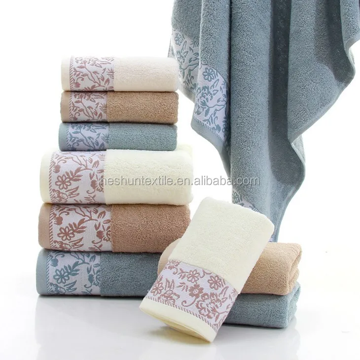 Custom Gift Box Package 100% Cotton Plain Dyed Towel Set with Wide ...