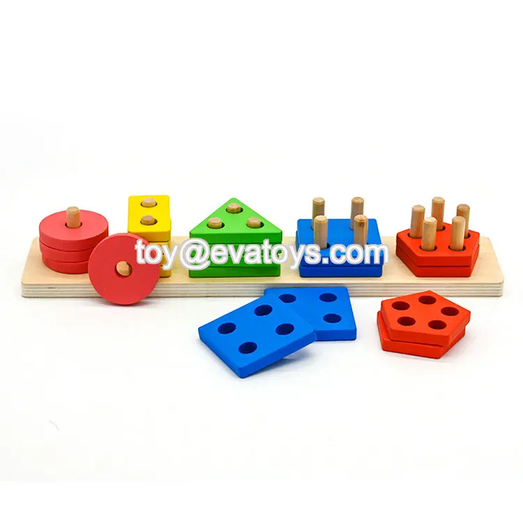 Colorful Geometry Stacking Wooden Shape Blocks For Children Education ...