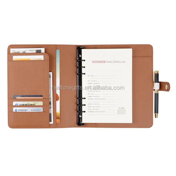 2018 Brown A5 Size Notebook PU Leather Planner with 6 Ring Binder