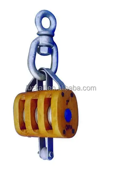 Wood Pulley Blocks With Eye Swivel With Three Sheave - Buy Wood Pulley ...