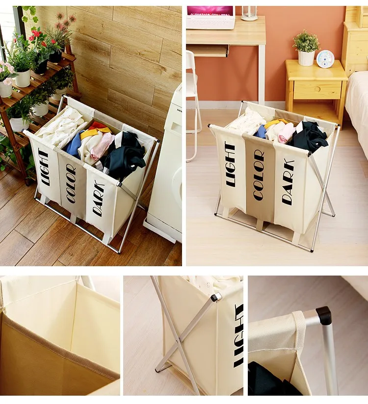 Folding Laundry Hamper 3 Section X Frame Oxford And Detachable Bag ...