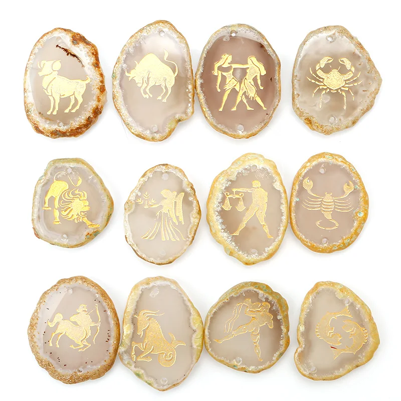 Natural Gemstones 12 Constellations,Engraved Constellations Zodiac ...