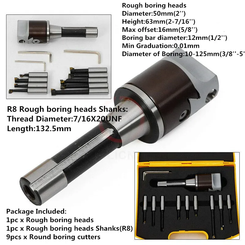 Milling Boring Head With R8 Shanks 50mm Boring Head Set Milling Machine ...