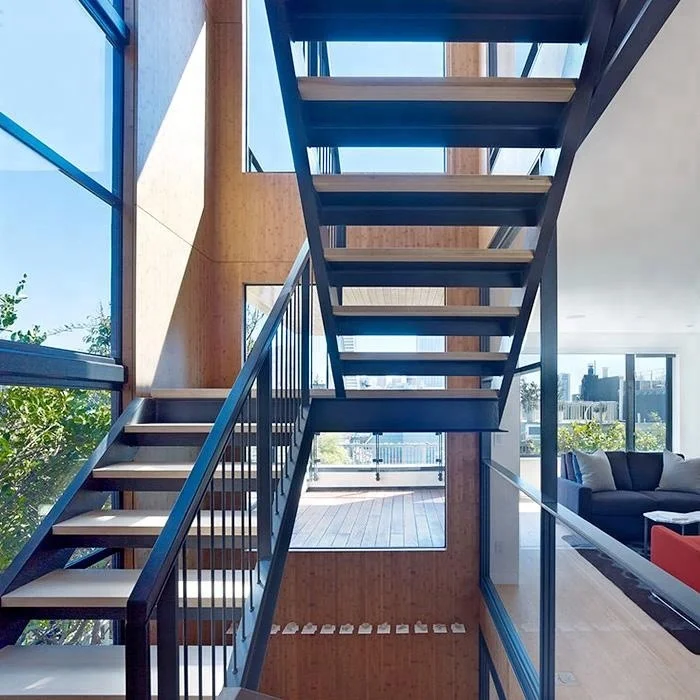 Steel Central Stringer U Shaped Wood Staircase With Oak Steps - Buy ...