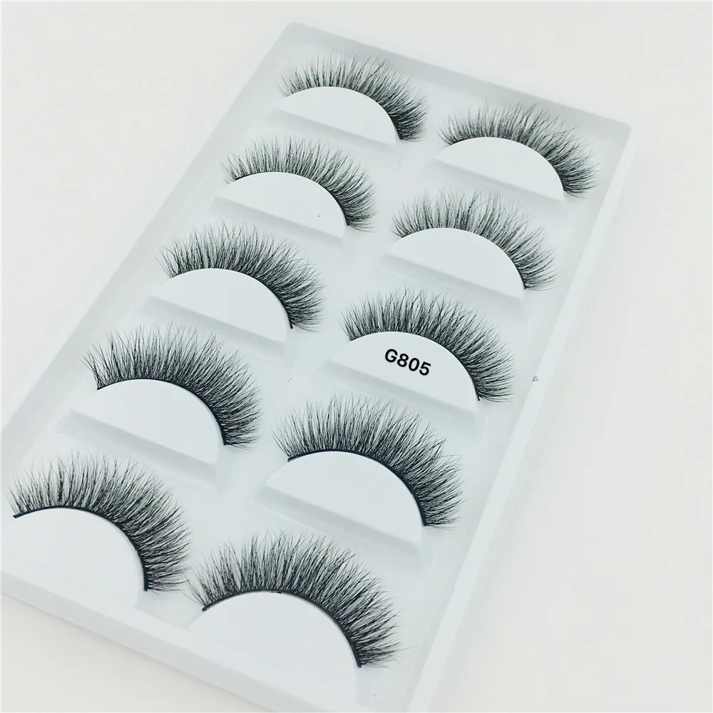 5 Pairs Natural False Eyelashes Flat Lashes Long Handmade Makeup Eye ...