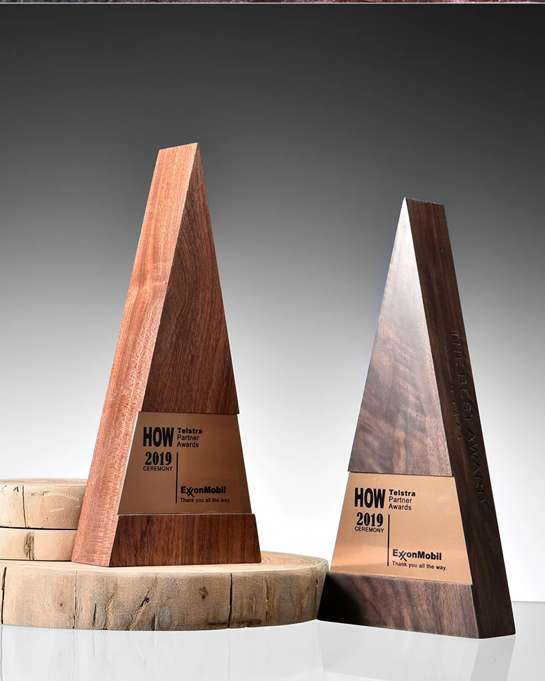 Customized Crystal Triangle Handmade Solid Walnut Wooden Award Plaques ...