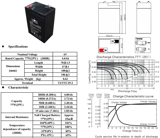 6v 4.0ah Rechargeable Sealed Lead Acid Battery 6v 4ah 20hr Agm Solar ...