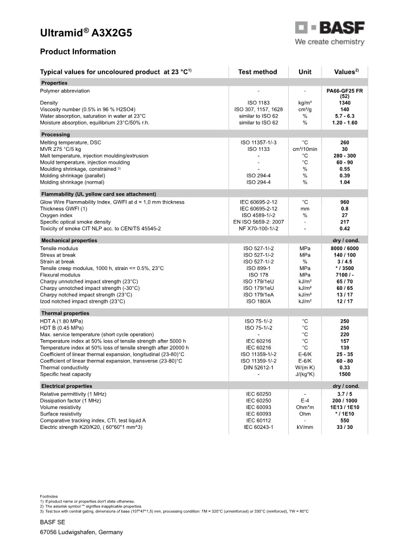 Basf Ultramid A3x2g5 Black 00100 Nylon 66 Red Phosphorus Flame Retardant 25% Gf Pa66 Gf25 Fr V0 ...
