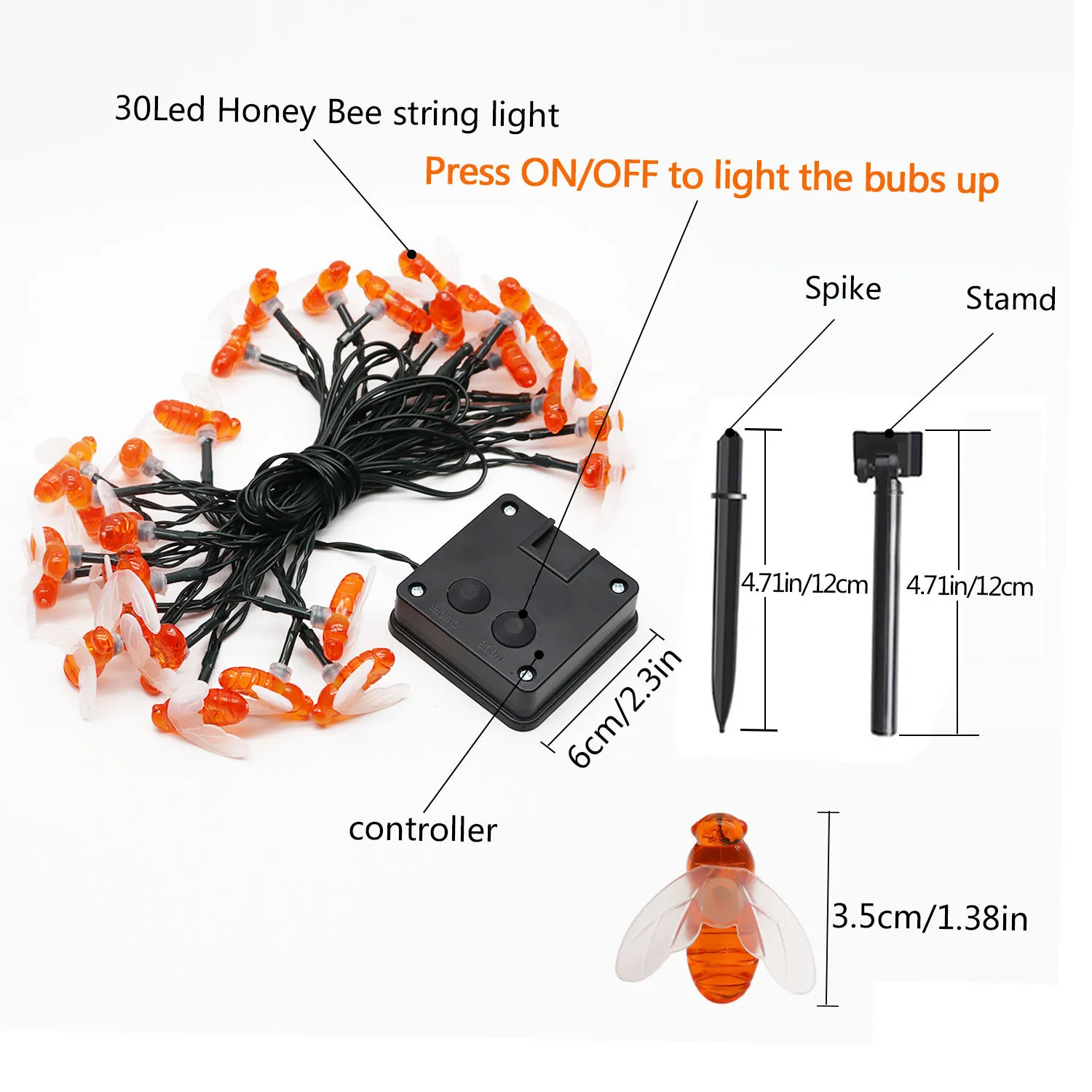 Honeybee Solar String Light - 30LED Bumble Bee Shape Lights
