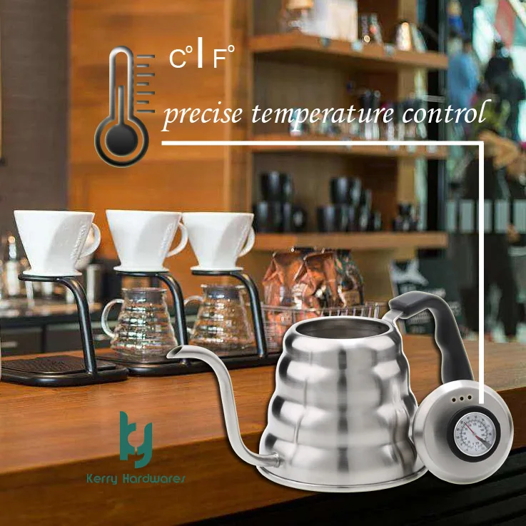 Whistling Pour over Hand Drip Kettle with Built-in Thermometer