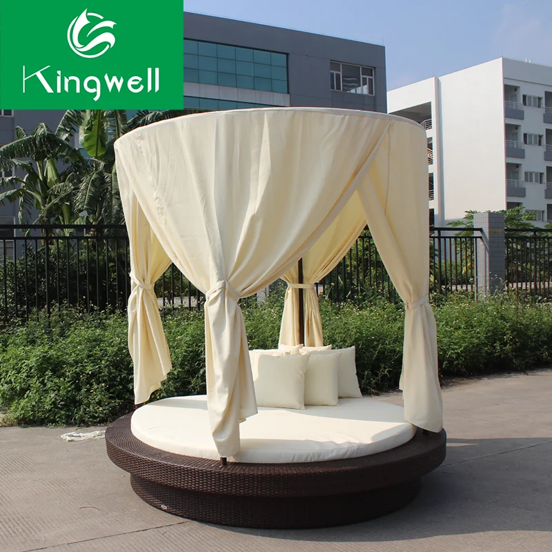 Outdoor Cabana With Cabopy Rattan Round Daybed For Garden Beach - Buy ...