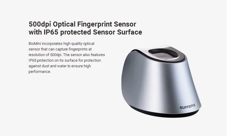 Suprema Biomini 500 DPI Fingerprint Biometric Scanner