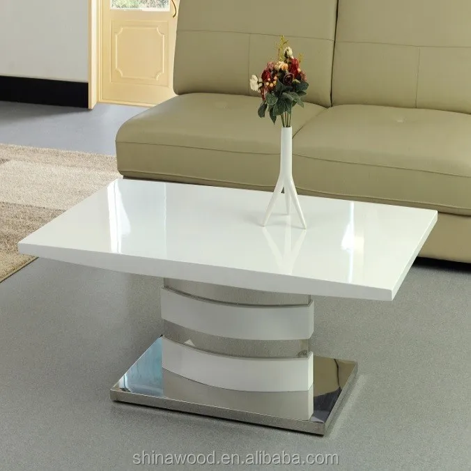 Modern High Glossy Mdf Wooden Table Top Stainless Steel Base Living ...