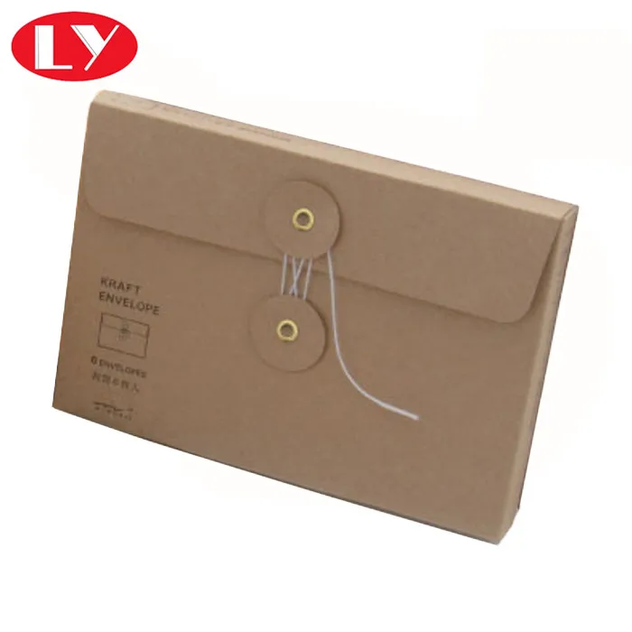 Custom Made Button String Closure Kraft Paper Envelope