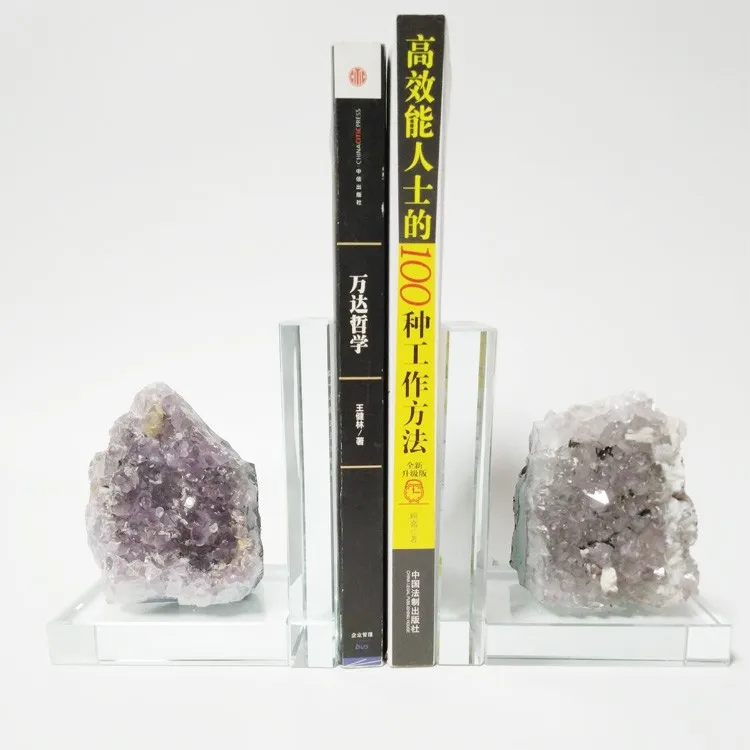 L-shaped Glass Base Amethyst Cluster Book Stand Crystal Bookends - Buy ...
