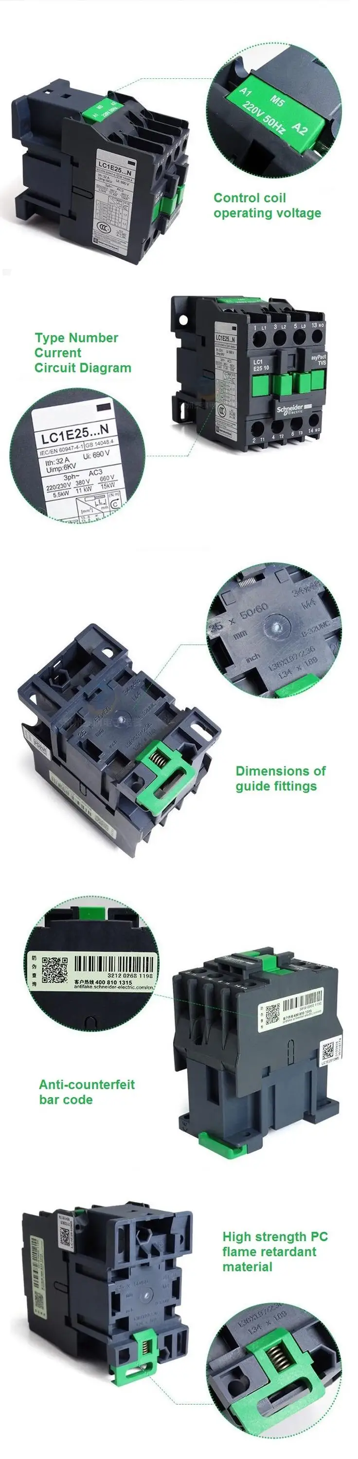 Lc1e12 Mini Contactor Tesys Ac Contactor - Buy Contactor,Lc1e Contactor ...