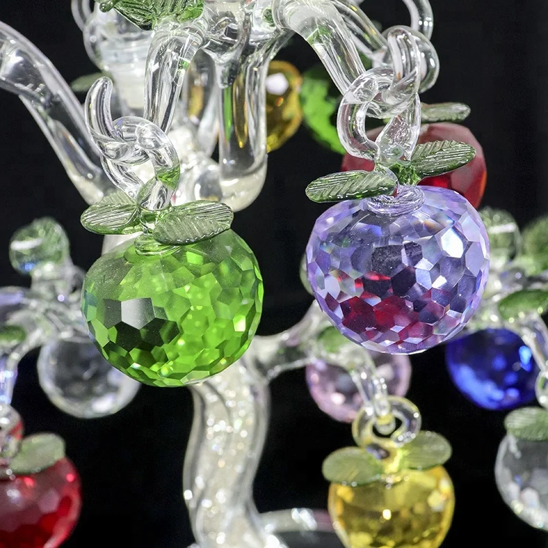 Amber Branch Crystal Glass Apple Tree for Home Decor