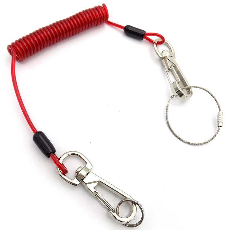 3.2mm Red Coil Tether Tool Lanyard with Swivel Hook for Spanner